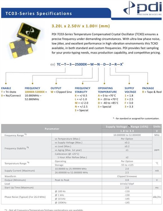 威尔威晶振,TC03温补有源晶振,TCT3-16000X-WND1RX晶振